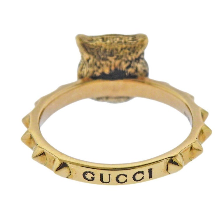 Gucci Les Marches Des Marseilles Gold Diamond Feline Head Studded Ring ...