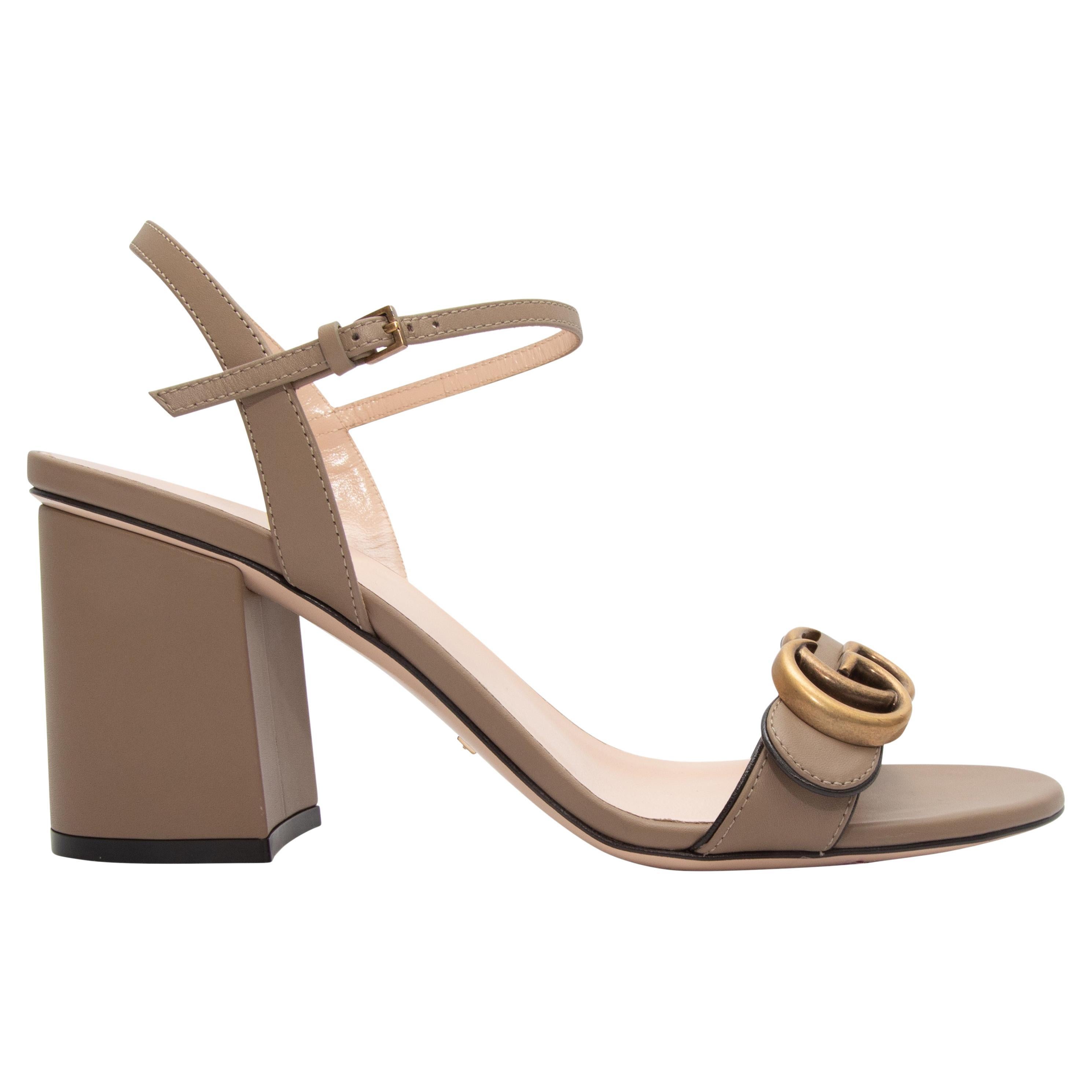 Gucci Lifford Brown Chunky Heel Sandals Size 8.5 For Sale at 1stDibs