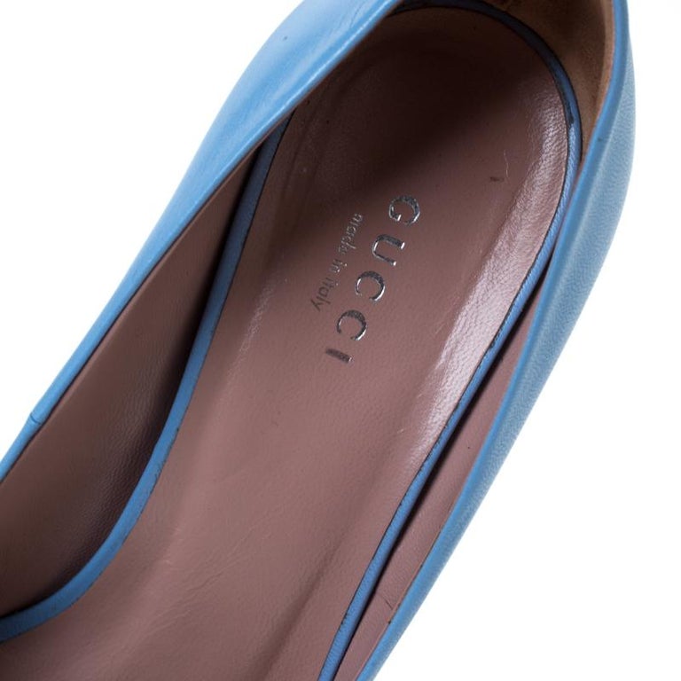 Gucci Light Blue Leather Coline Studded Pointed Pumps Size 37 at ...