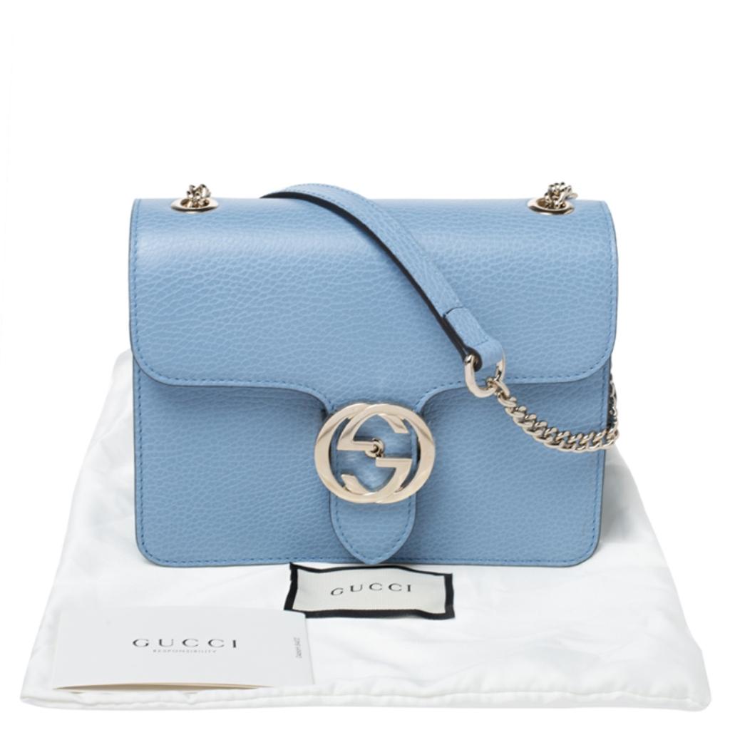 Gucci Light Blue Leather Interlocking G Shoulder Bag For Sale at ...