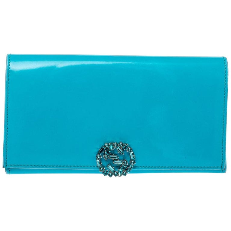 Gucci Light Blue Patent Leather Interlocking G Crystal Continental ...
