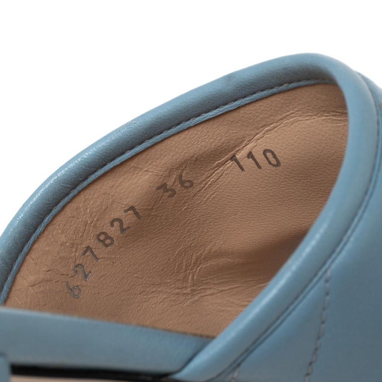 Gucci Light Blue Quilted Leather Jolie Logo Slides Size 36 at 1stDibs