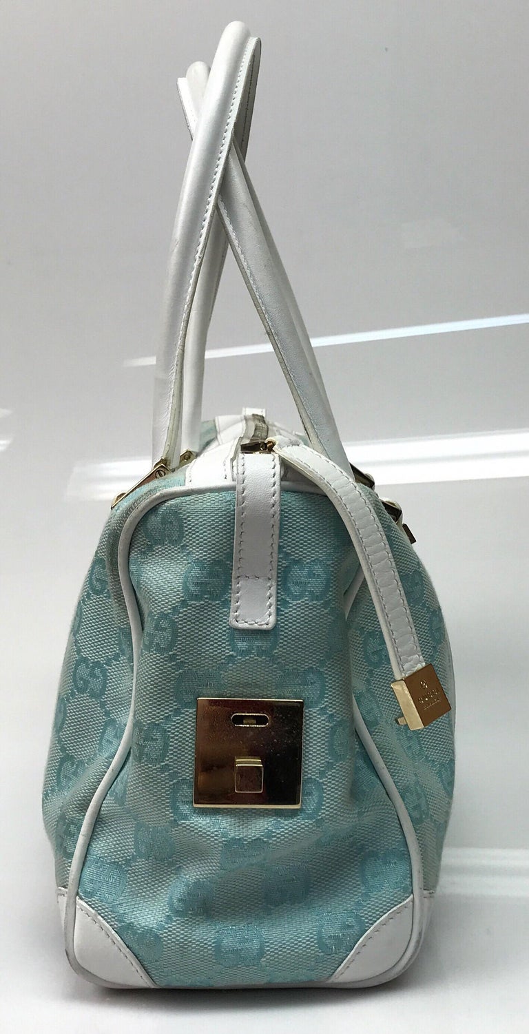 Gucci Light Blue and White Monogram Speedy Handbag at 1stDibs | light ...