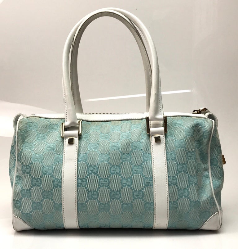 Gucci Light Blue and White Monogram Speedy Handbag at 1stDibs | light ...