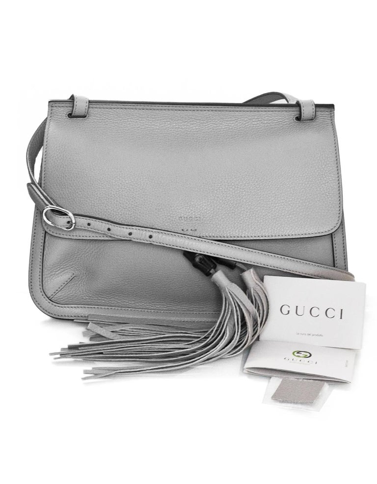 Gucci Light Grey Calfskin Medium Bamboo Daily Flap Bag For Sale at 1stDibs