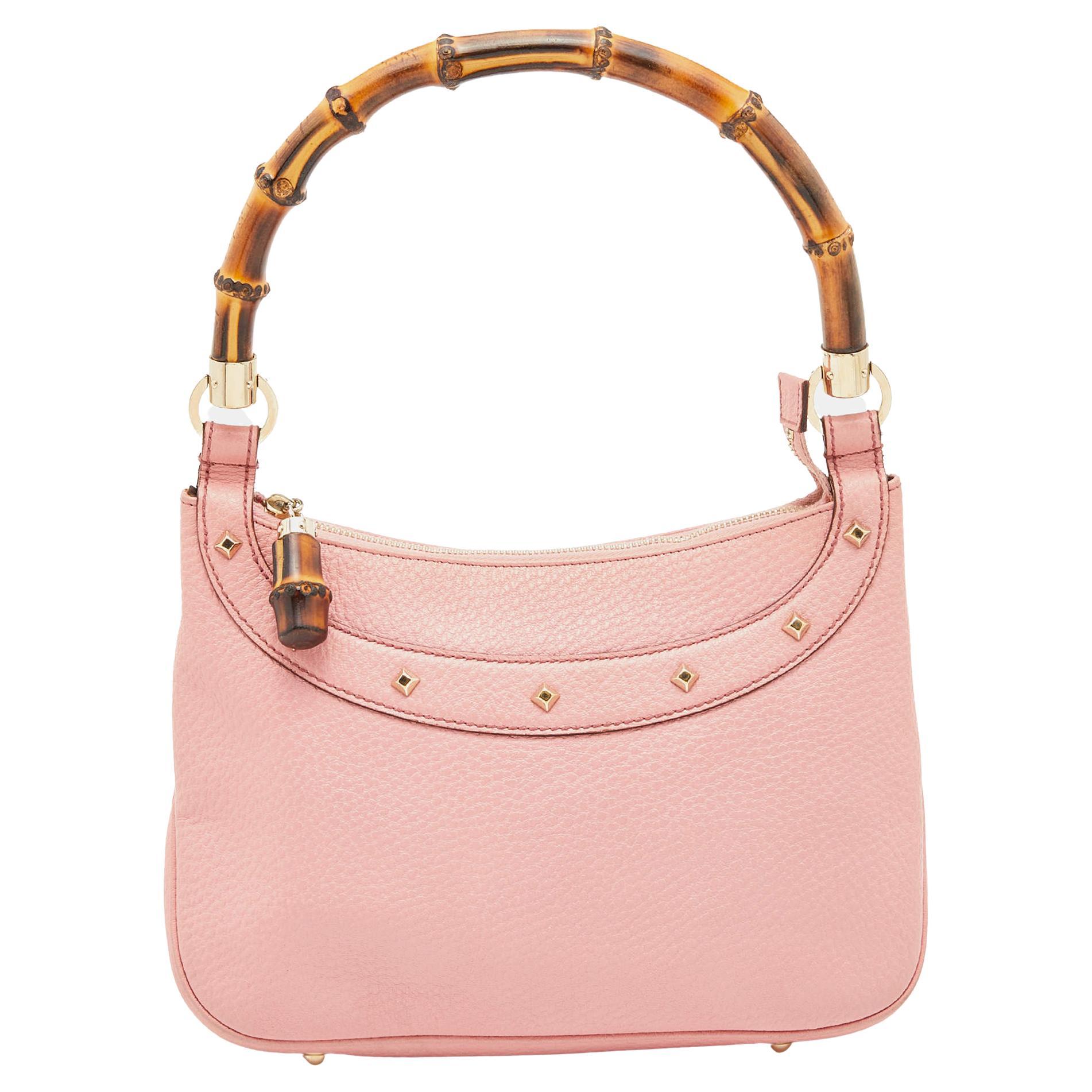 Gucci Light Pink Leather Anita Bamboo Hobo For Sale at 1stDibs