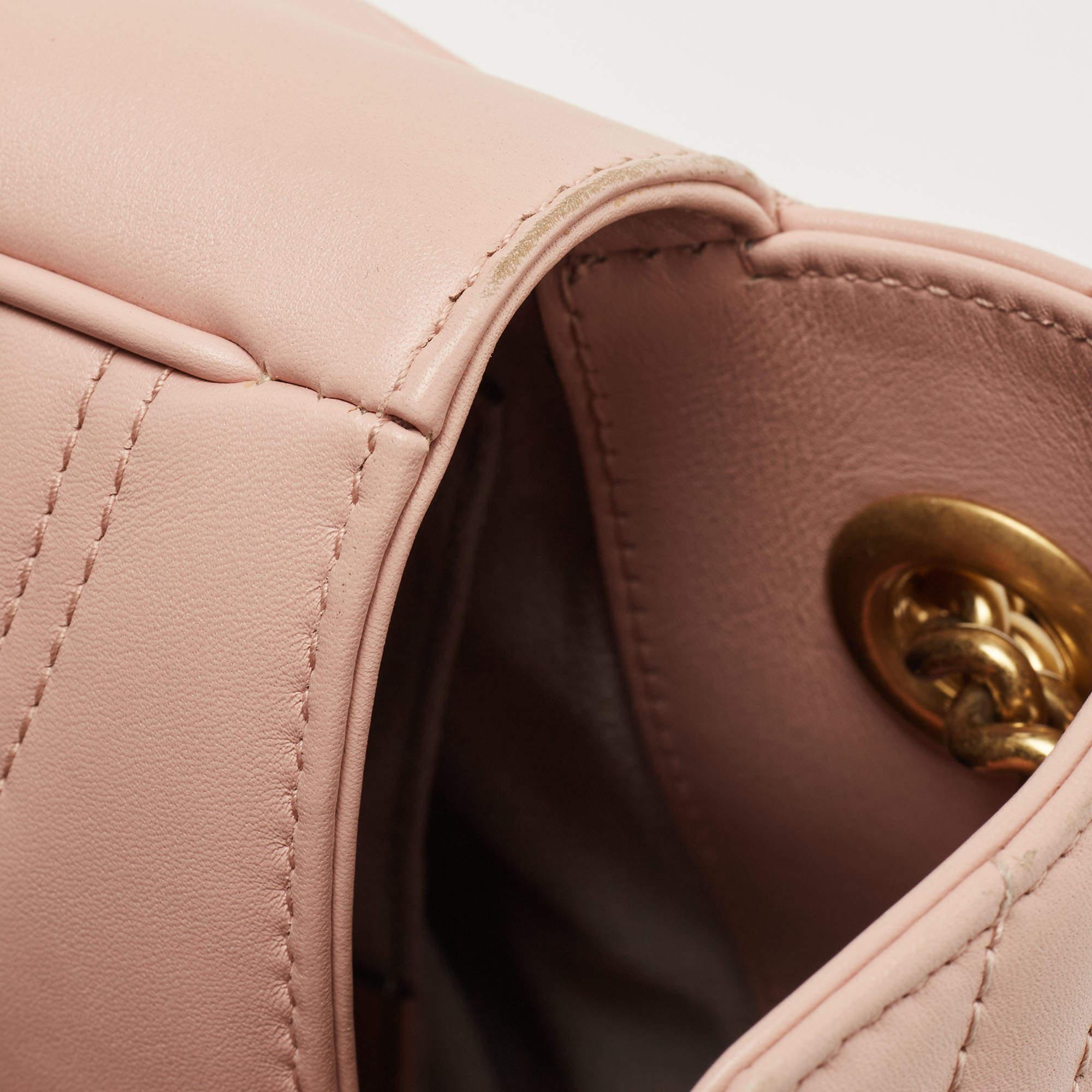 Gucci Light Pink Matelassé Leather Mini GG Marmont Shoulder Bag For ...