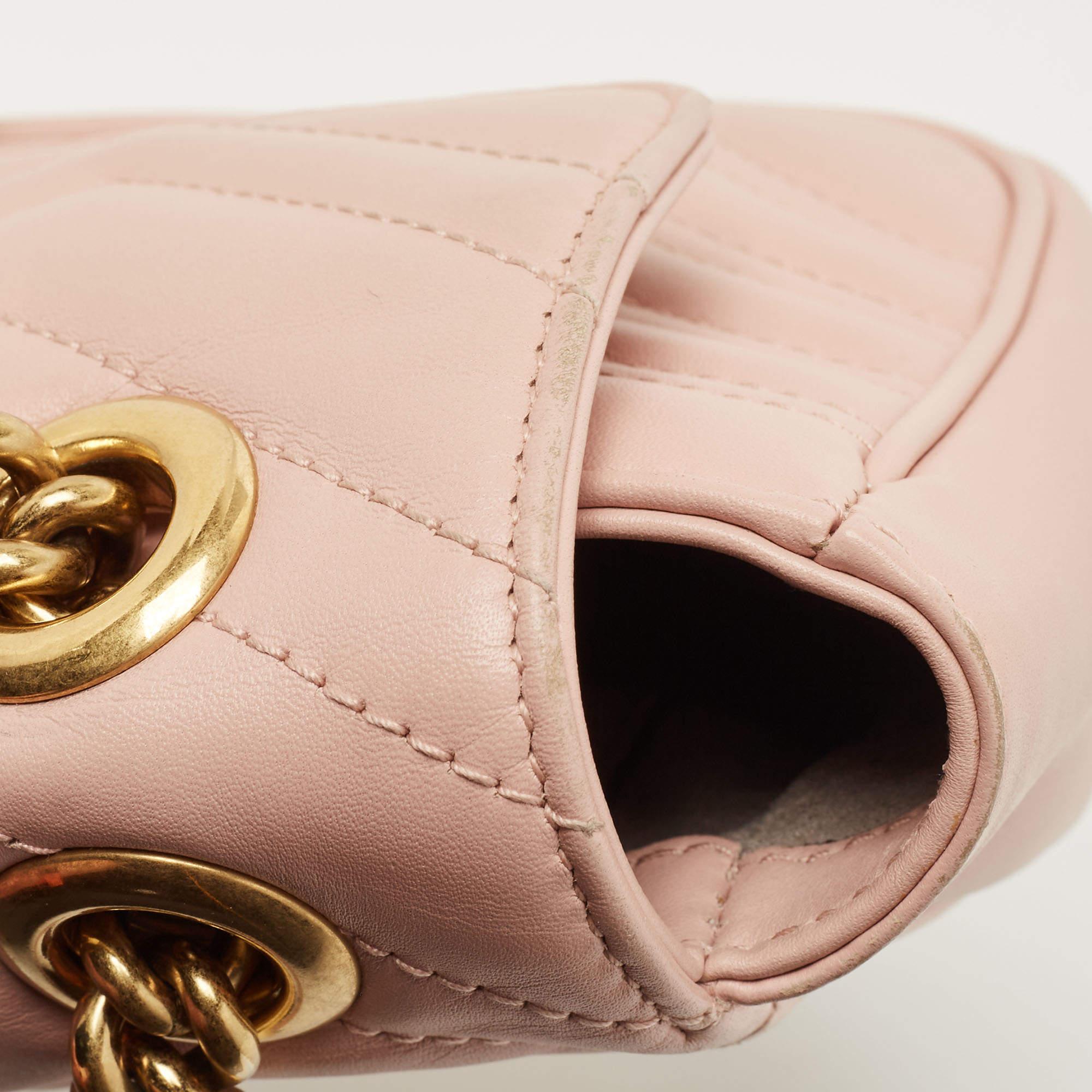Gucci Light Pink Matelassé Leather Mini GG Marmont Shoulder Bag For ...