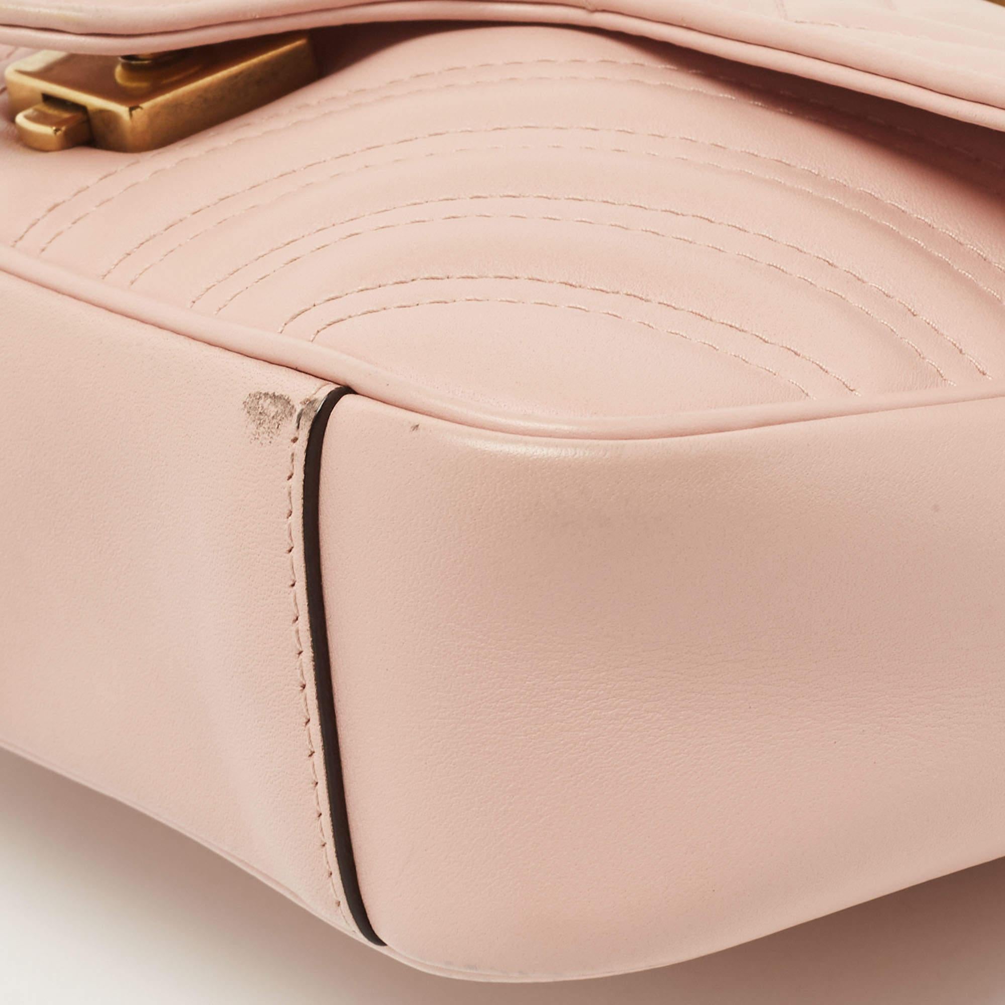 Gucci Light Pink Matelassé Leather Mini GG Marmont Shoulder Bag For ...