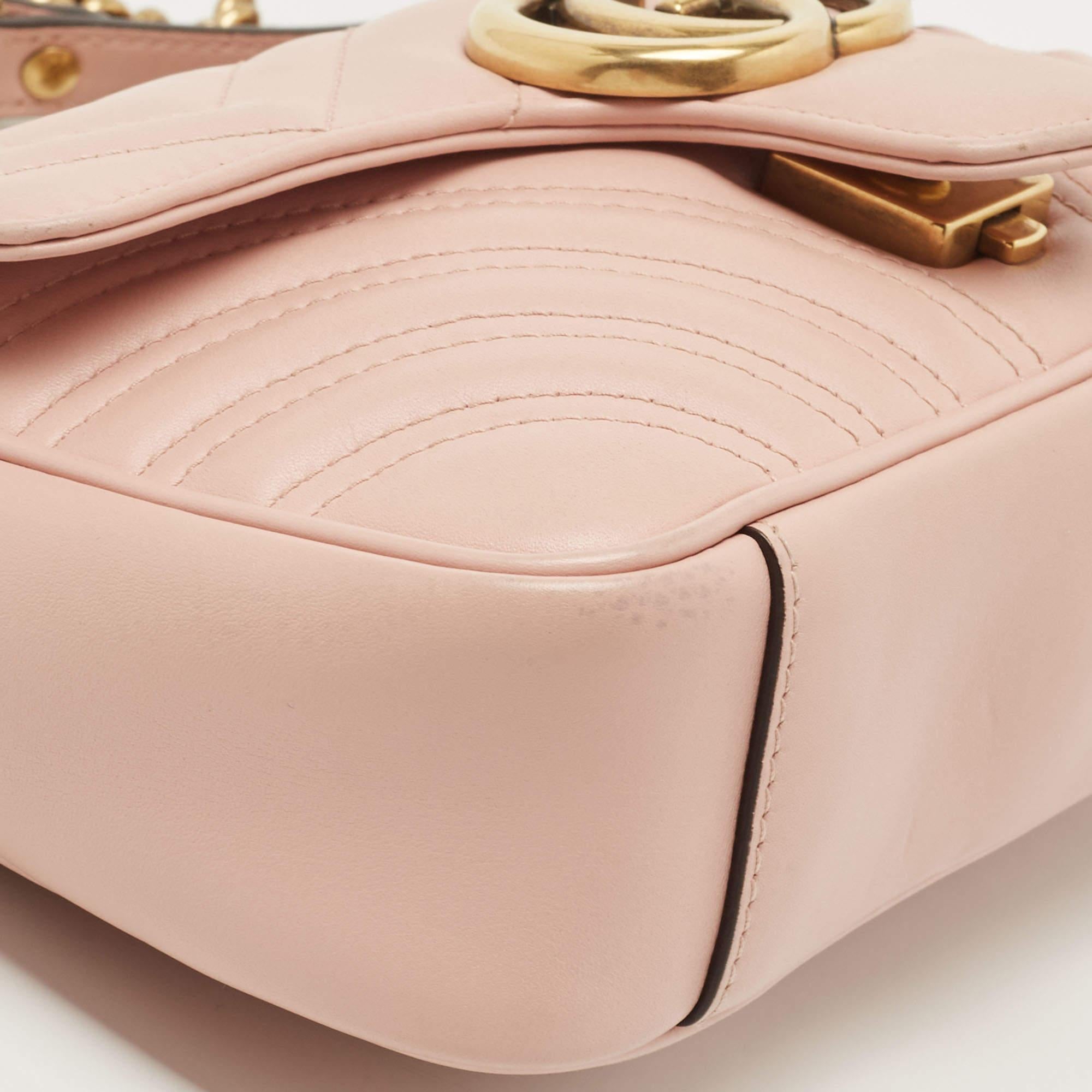 Gucci Light Pink Matelassé Leather Mini GG Marmont Shoulder Bag For ...