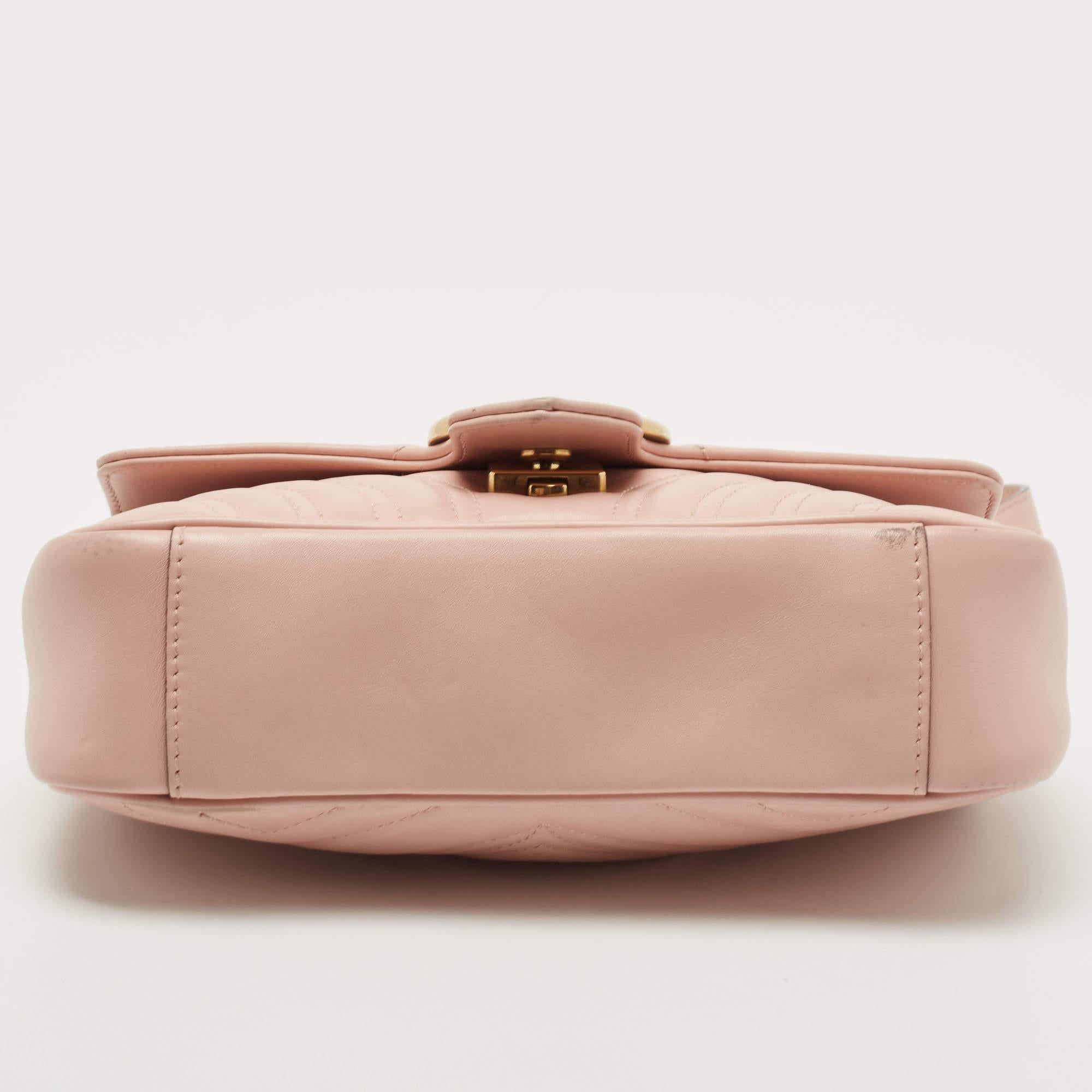 Gucci Light Pink Matelassé Leather Mini GG Marmont Shoulder Bag For ...