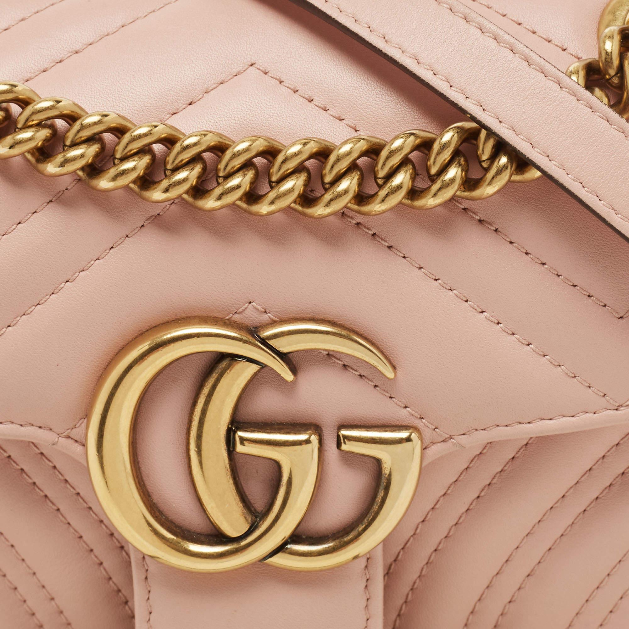 Gucci Light Pink Matelassé Leather Mini GG Marmont Shoulder Bag For ...