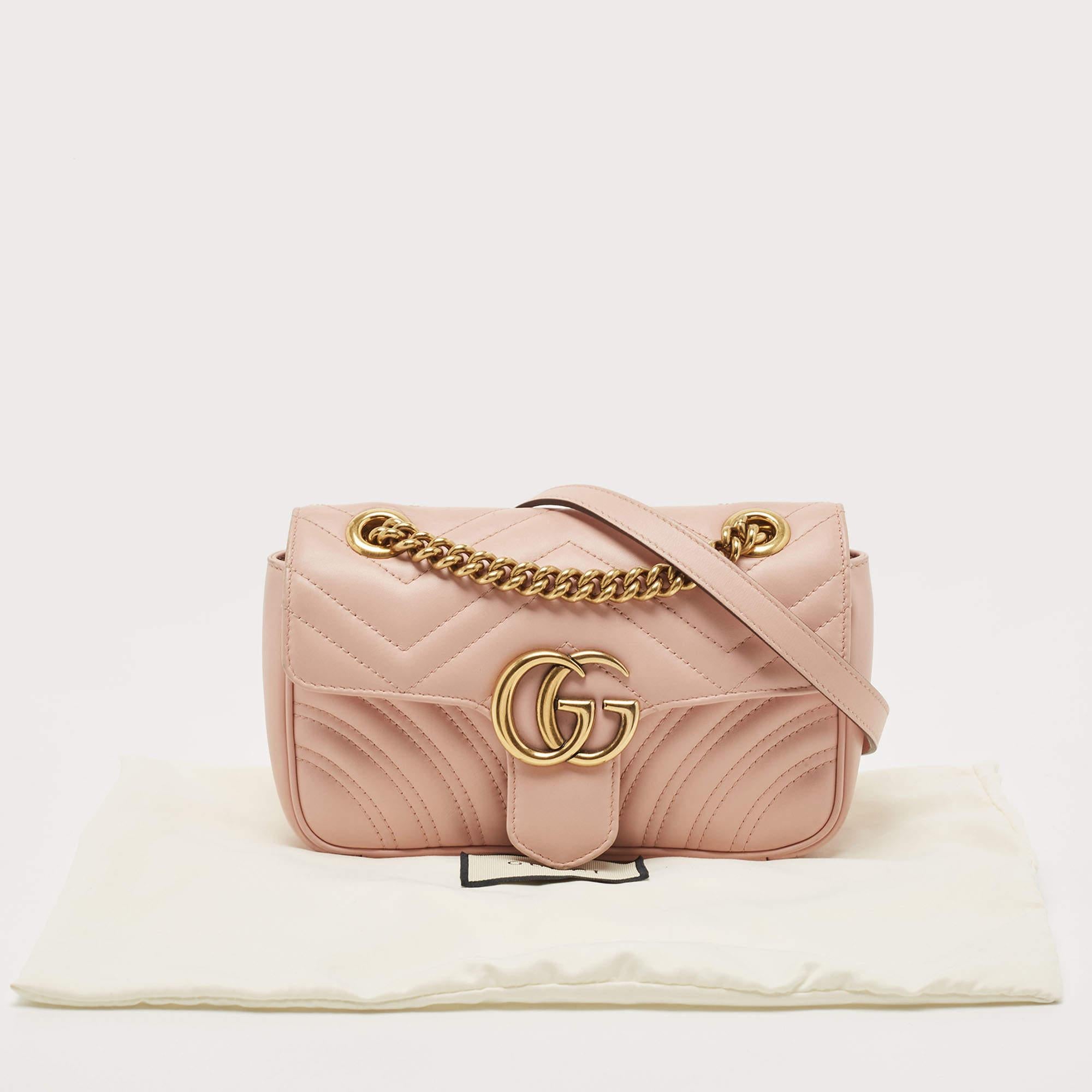Gucci Light Pink Matelassé Leather Mini GG Marmont Shoulder Bag For ...