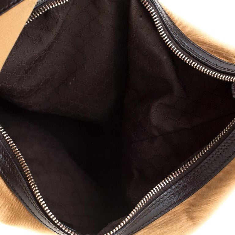 Gucci Light Yellow Fabric And Leather Web Stripe Hobo For Sale at 1stDibs