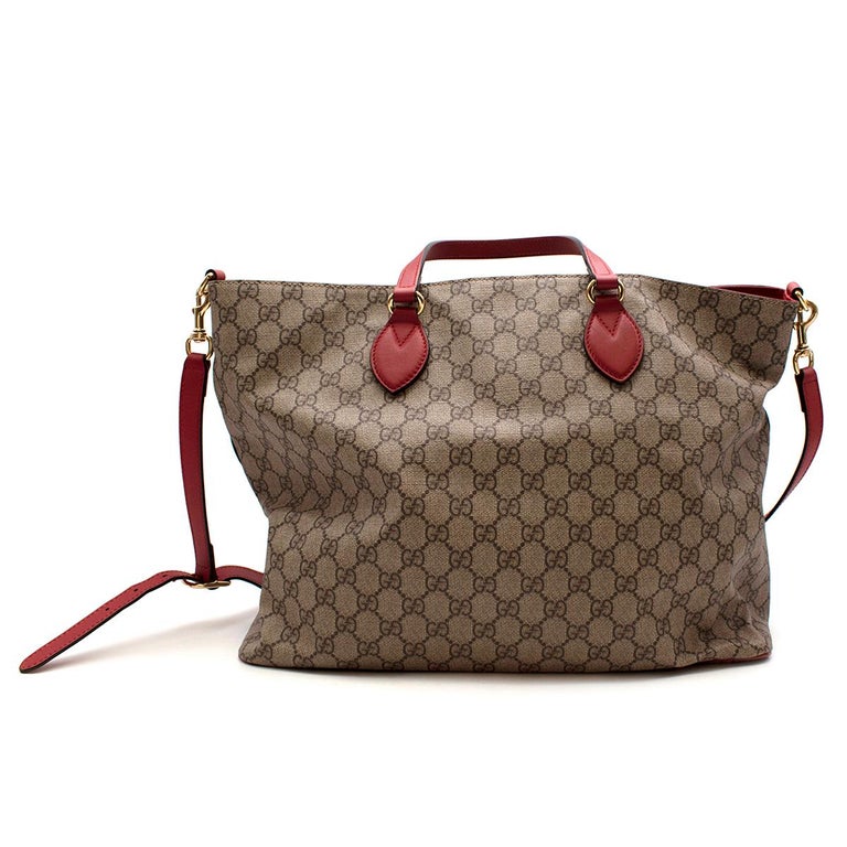 Gucci Limited Edition Red and Brown GG Monogram Canvas Shopper Bag at ...