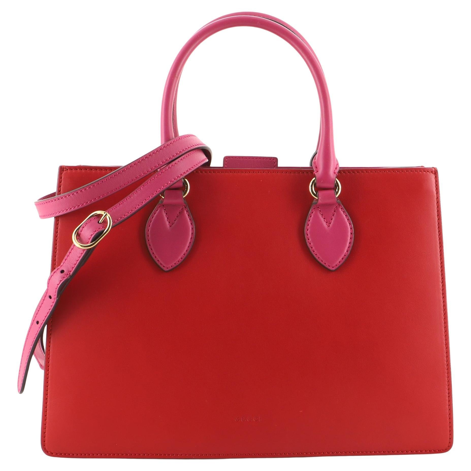 GUCCI brick red leather BAMBOO DETAILED Tote Bag at 1stDibs