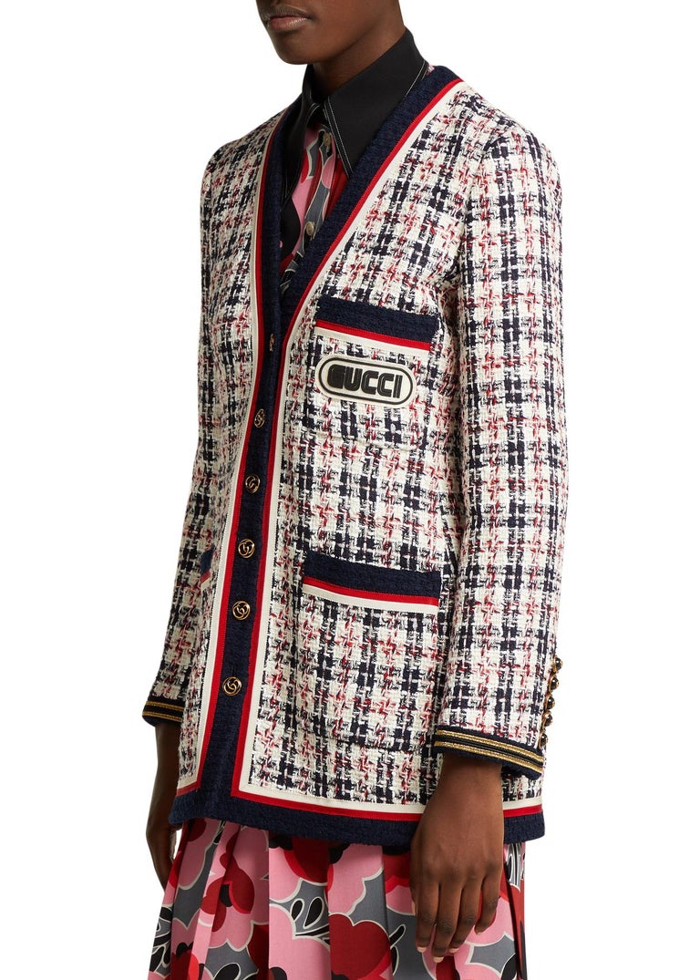 Gucci logo-applique tweed jacket US 8 For Sale at 1stDibs