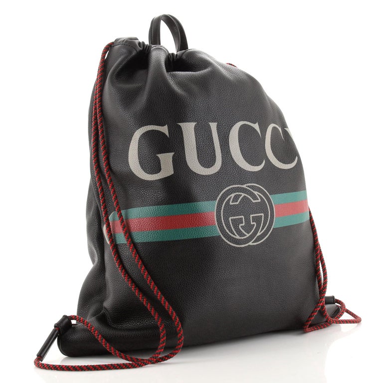Gucci Logo Drawstring Backpack Printed Leather Large at 1stDibs