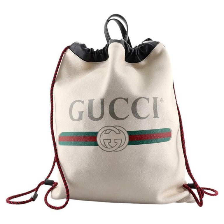 Gucci Logo Drawstring Backpack Printed Leather Large at 1stDibs