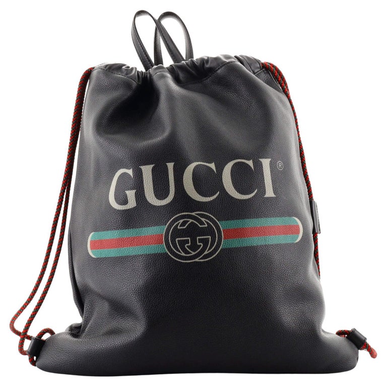 Gucci Logo Drawstring Backpack Printed Leather Large at 1stDibs