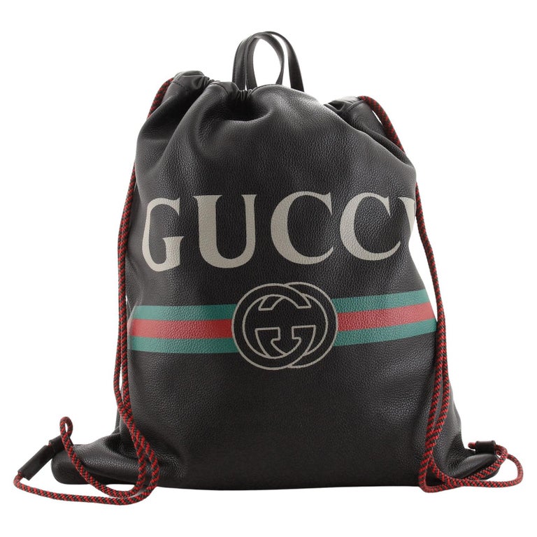 Gucci Logo Drawstring Backpack Printed Leather Large at 1stDibs