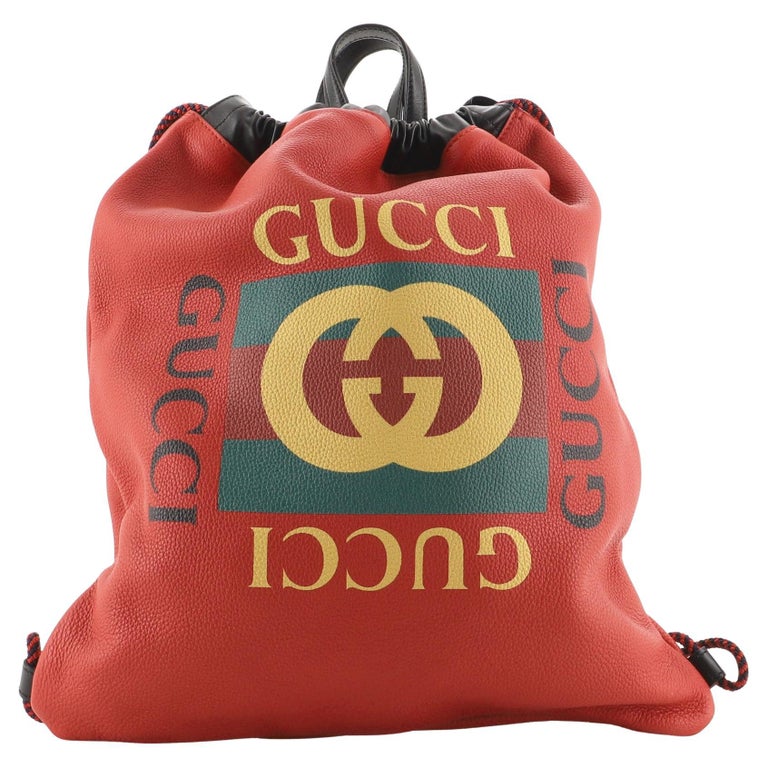 Gucci Logo Drawstring Backpack Printed Leather Large at 1stDibs