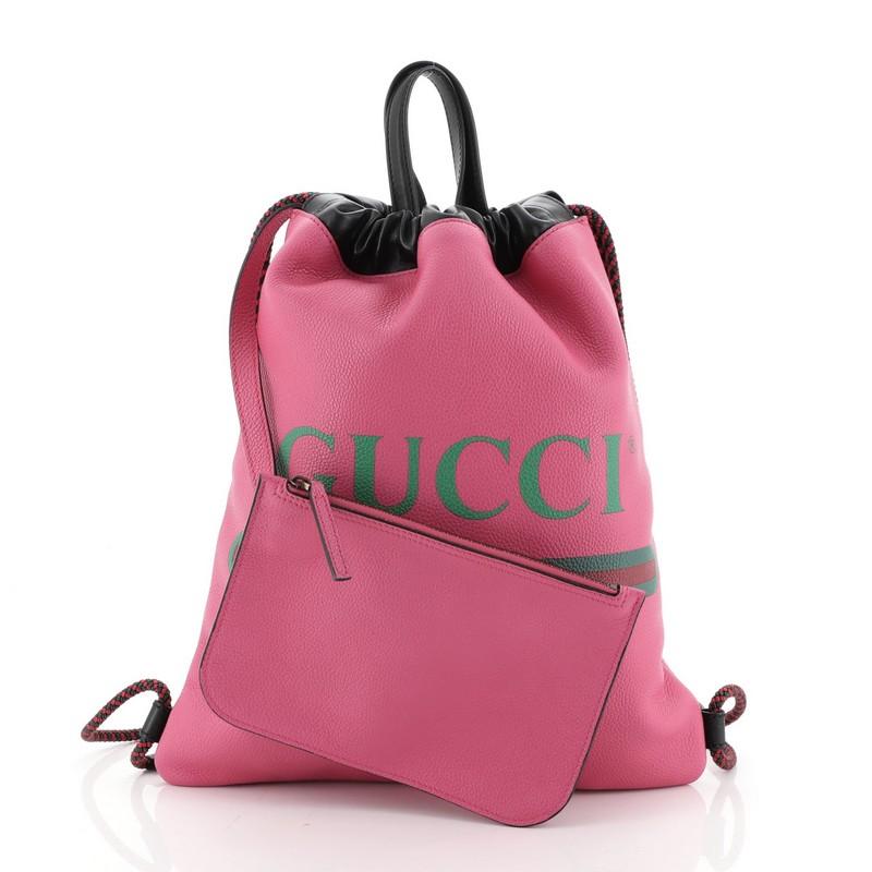 Gucci Logo Drawstring Backpack Printed Leather Medium at 1stDibs