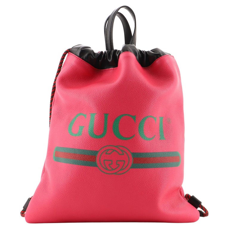 Gucci Logo Drawstring Backpack Printed Leather Medium For Sale at 1stDibs