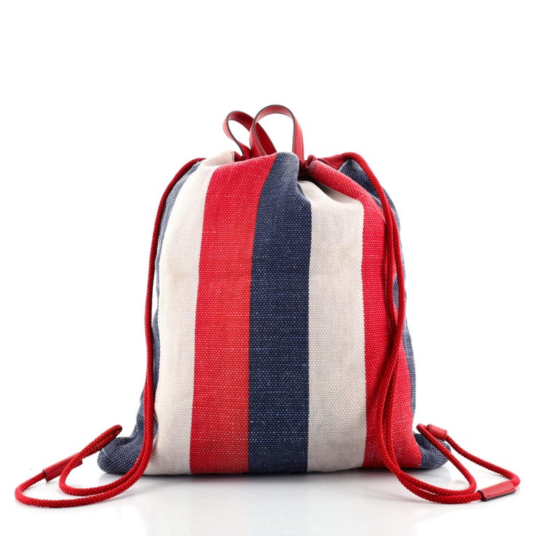 Gucci Logo Drawstring Backpack Striped Canvas Large For Sale at 1stDibs