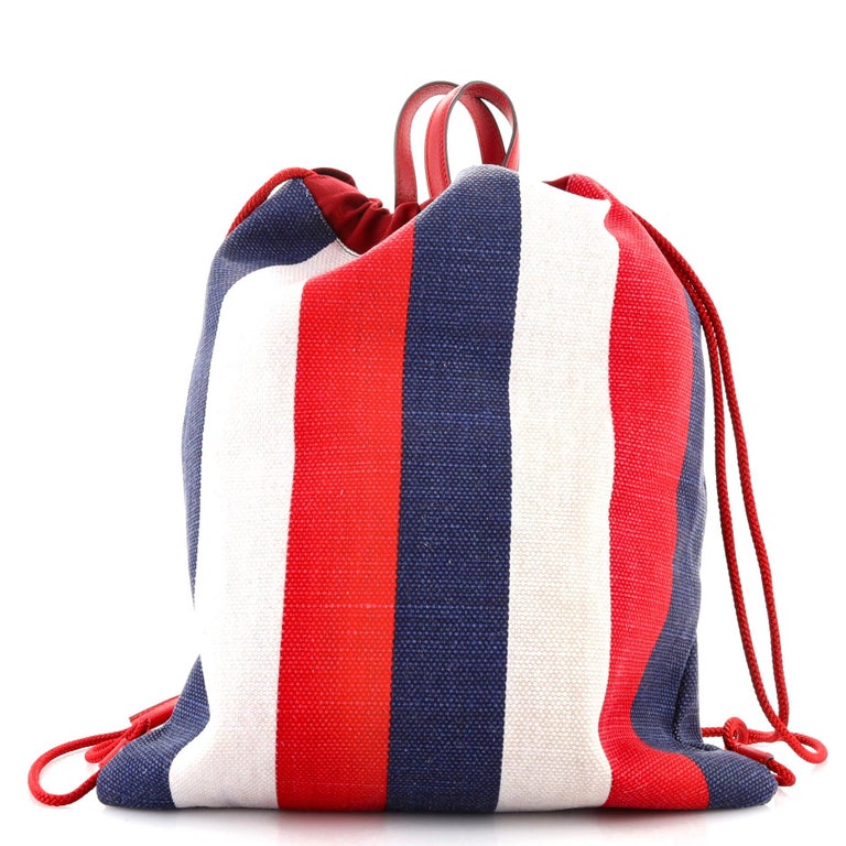 Gucci Logo Drawstring Backpack Striped Canvas Large For Sale at 1stDibs