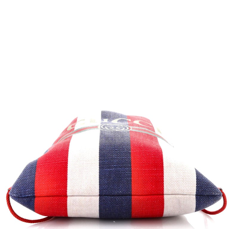 Gucci Logo Drawstring Backpack Striped Canvas Large For Sale at 1stDibs