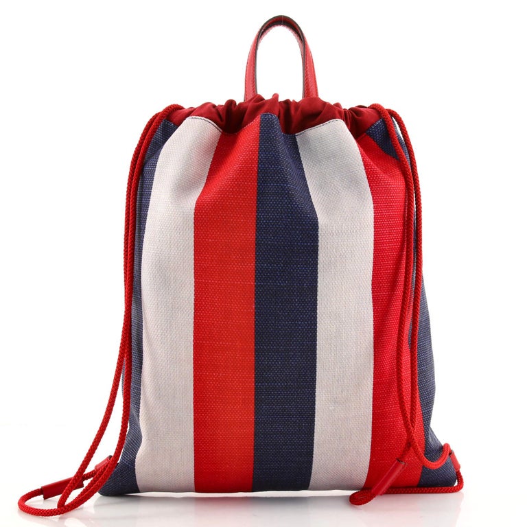 Gucci Logo Drawstring Backpack Striped Canvas Large For Sale at 1stDibs