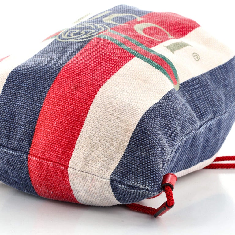 Gucci Logo Drawstring Backpack Striped Canvas Large For Sale at 1stDibs