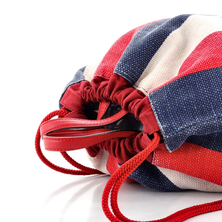 Gucci Logo Drawstring Backpack Striped Canvas Large For Sale at 1stDibs