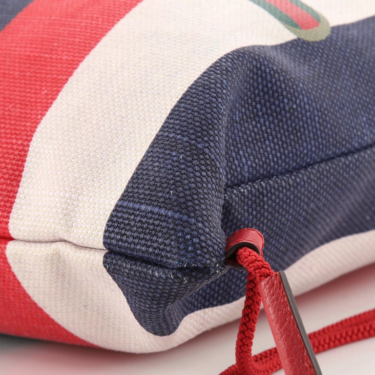 Gucci Logo Drawstring Backpack Striped Canvas Large For Sale at 1stDibs