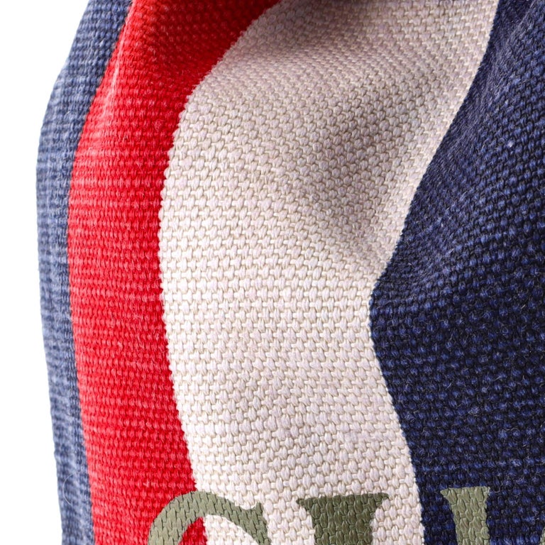 Gucci Logo Drawstring Backpack Striped Canvas Large For Sale at 1stDibs