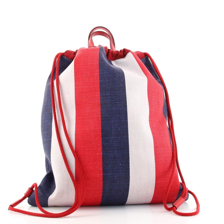 Gucci Logo Drawstring Backpack Striped Canvas Large For Sale at 1stDibs