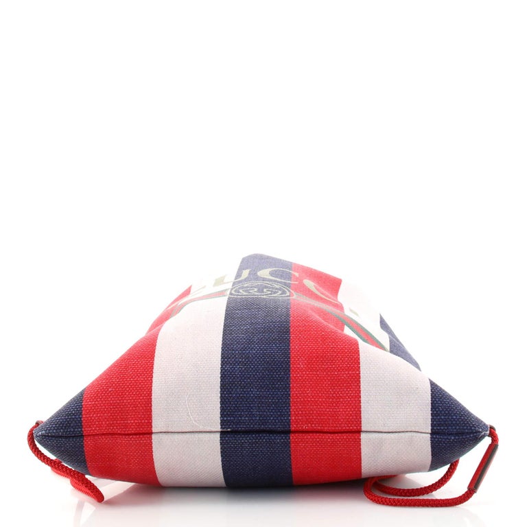 Gucci Logo Drawstring Backpack Striped Canvas Large For Sale at 1stDibs