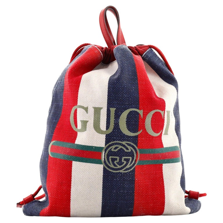 Gucci Logo Drawstring Backpack Striped Canvas Large at 1stDibs