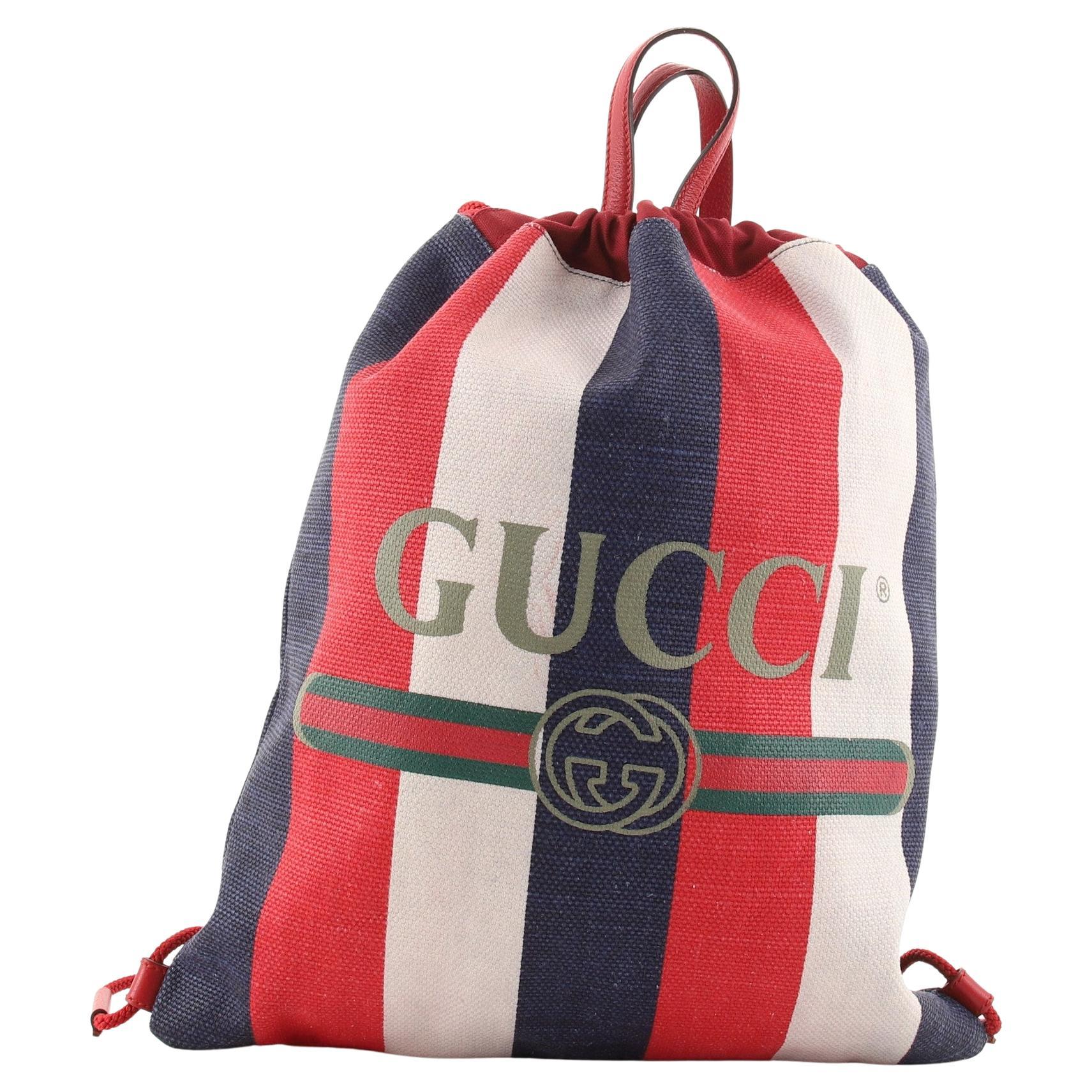 Gucci Logo Drawstring Backpack Printed Leather Large at 1stDibs