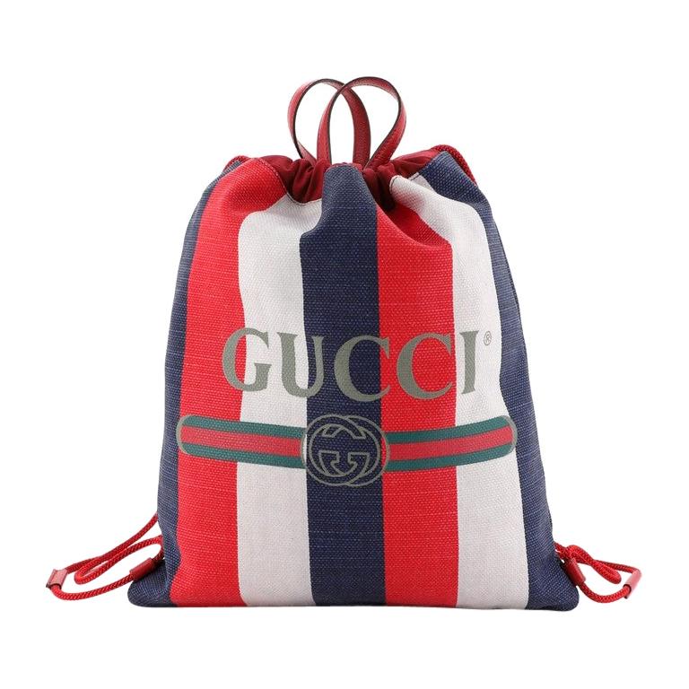 Gucci Logo Drawstring Backpack Striped Raffia Large at 1stDibs