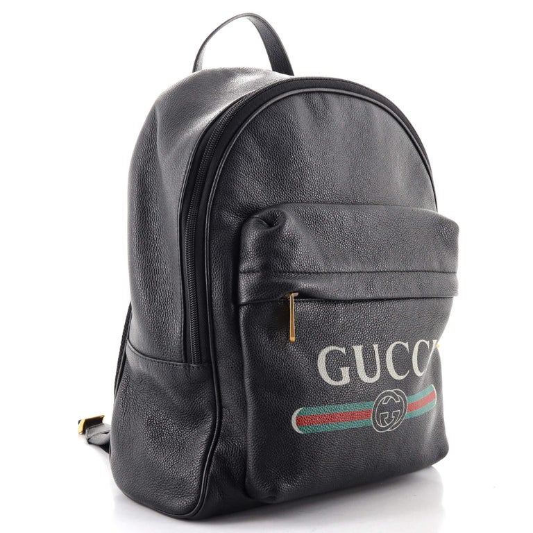 Gucci Logo Front Pocket Backpack Printed Leather For Sale at 1stDibs