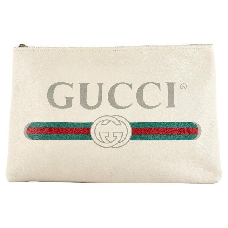 Gucci Logo Portfolio Pouch Printed Leather Large For Sale at 1stDibs