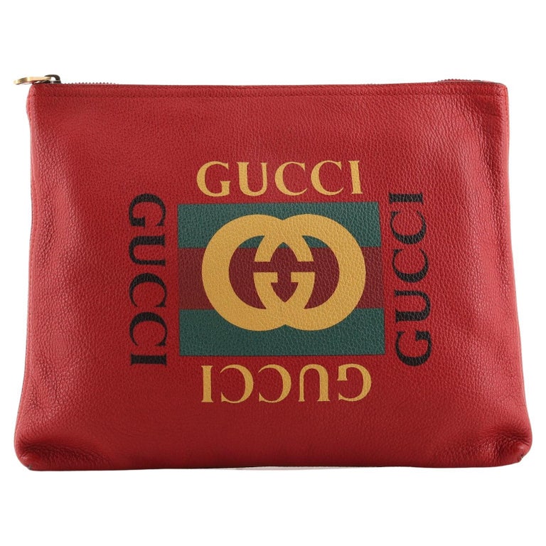 Gucci Logo Portfolio Pouch Printed Leather Medium at 1stDibs