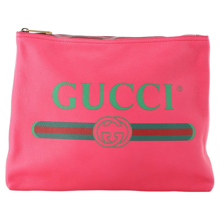 Gucci Logo Portfolio Pouch Printed Leather Medium For Sale at 1stDibs