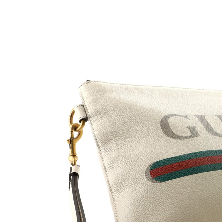Gucci Logo Wristlet Clutch Printed Leather Medium For Sale at 1stDibs