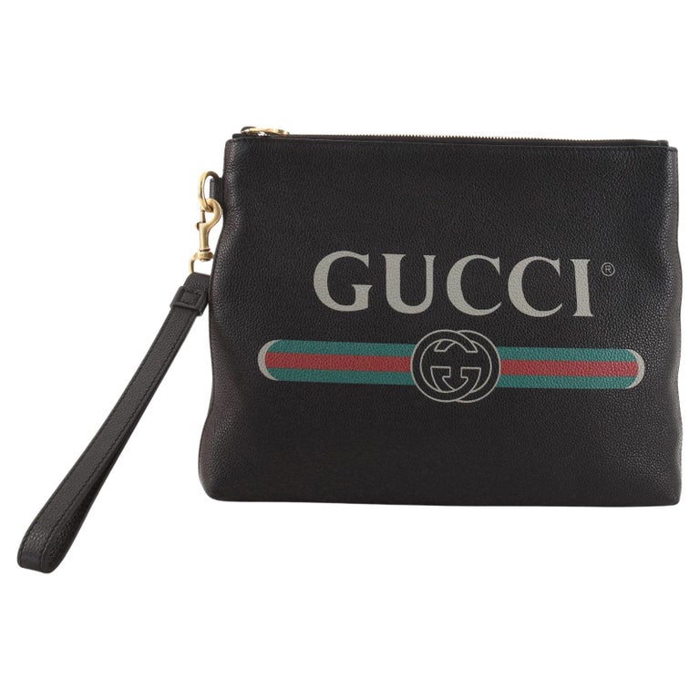 Gucci Logo Wristlet Clutch Printed Leather Medium For Sale at 1stDibs
