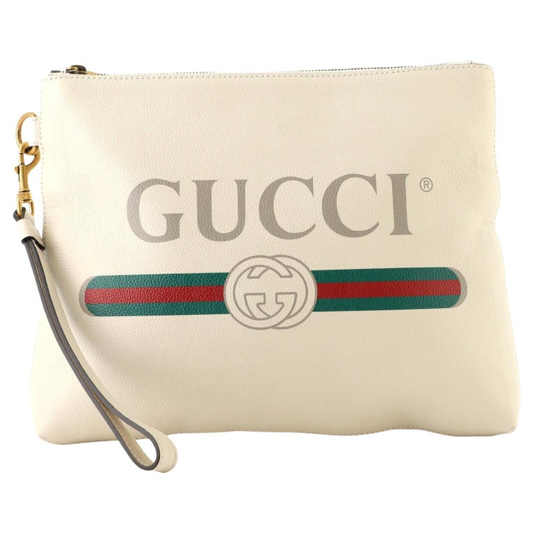 Gucci Logo Wristlet Clutch Printed Leather Medium For Sale at 1stDibs