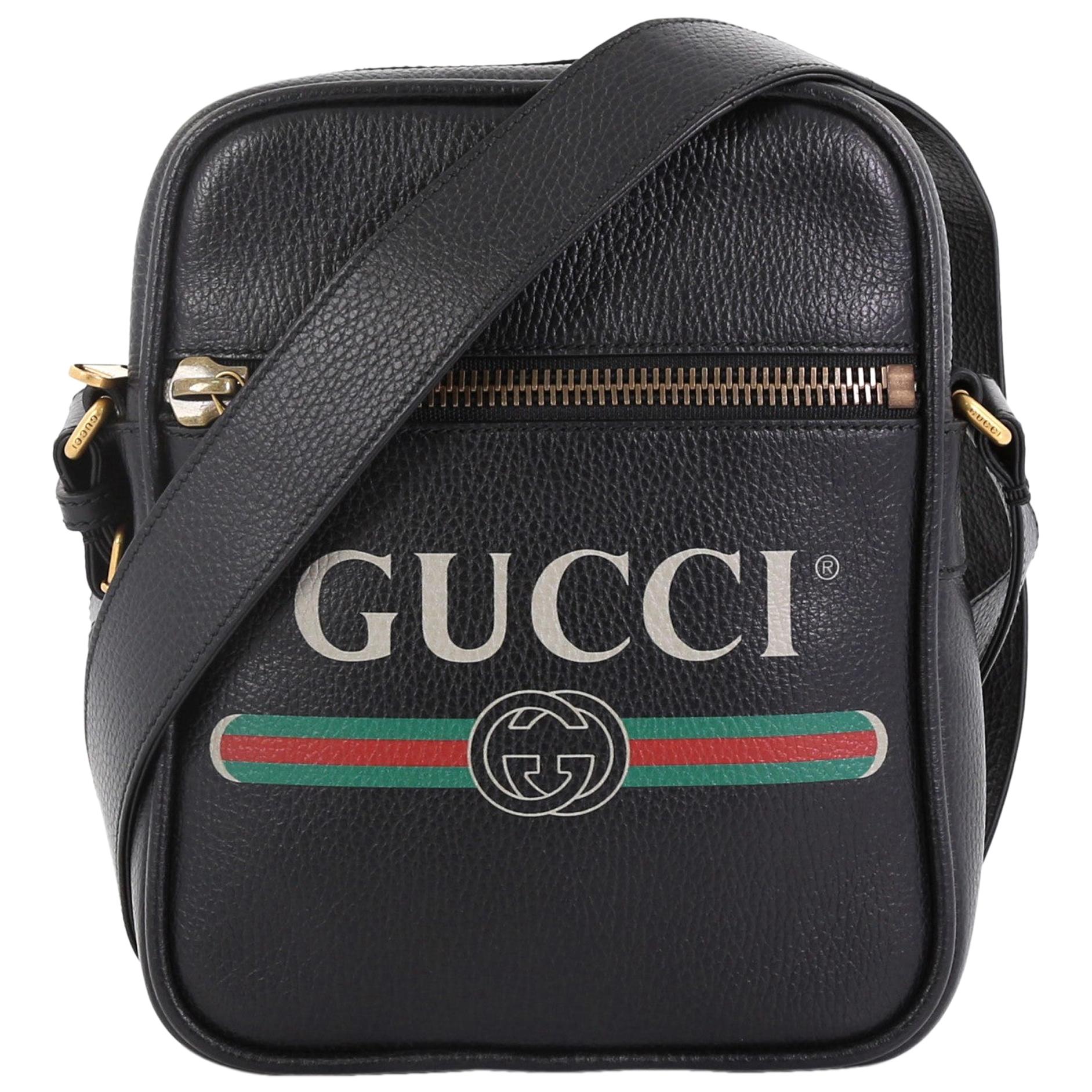 Gucci Logo Zip Messenger Bag Printed Leather Small at 1stDibs