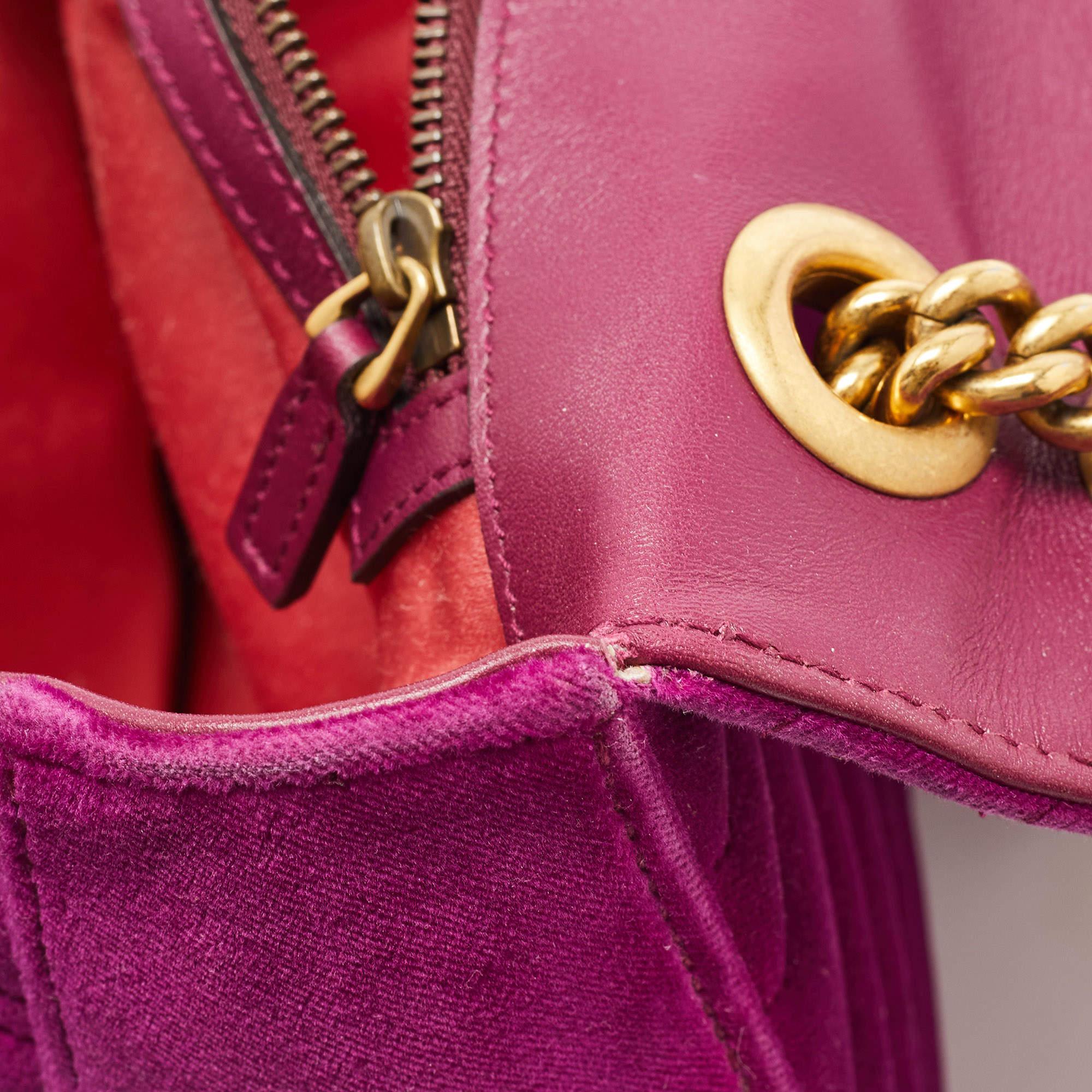 Gucci Magenta Matelassé Velvet Small GG Marmont Shoulder Bag at 1stDibs ...